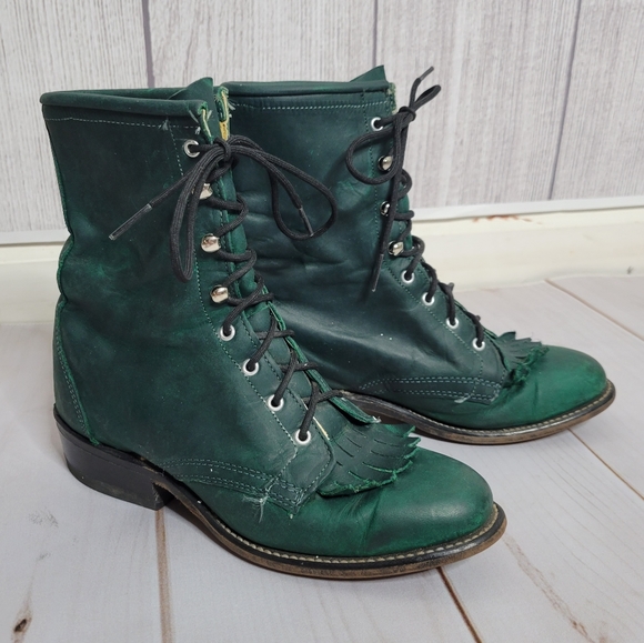 Laredo | Shoes | Vintage Dark Green Laredo Roper Kiltie Toe Boots Size ...